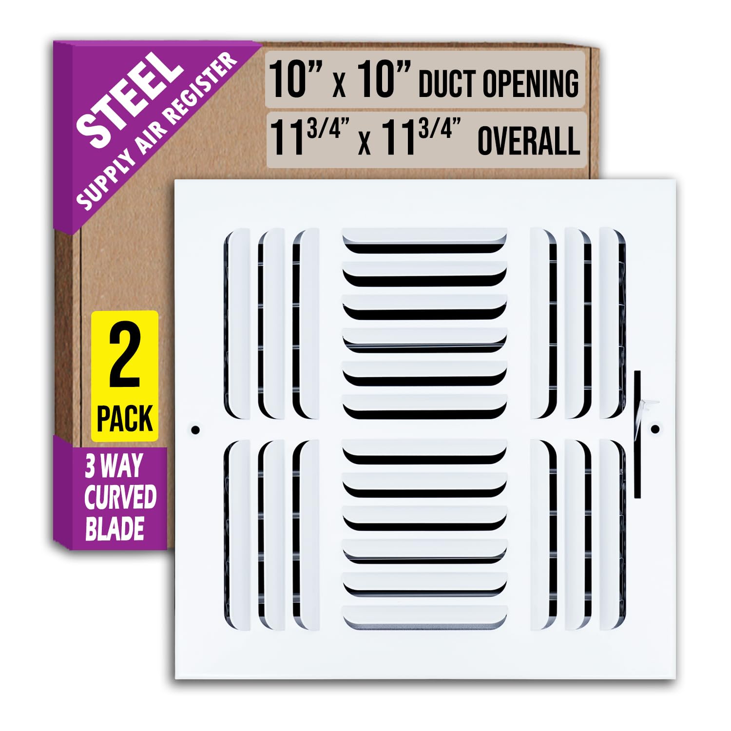 Snapklik.com : 2 Pack Fits 10x10 Duct Opening 3 Way Fixed Curved Blade ...
