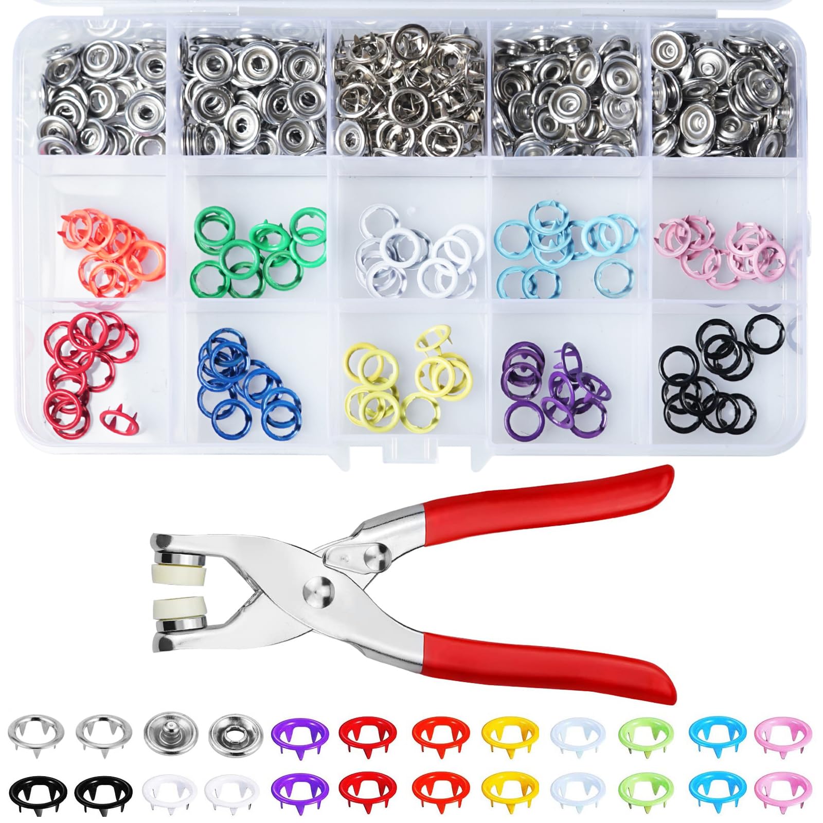 400 PCS Grommets Snap Button Fastener Kit, Press Studs Snap Fasteners ...