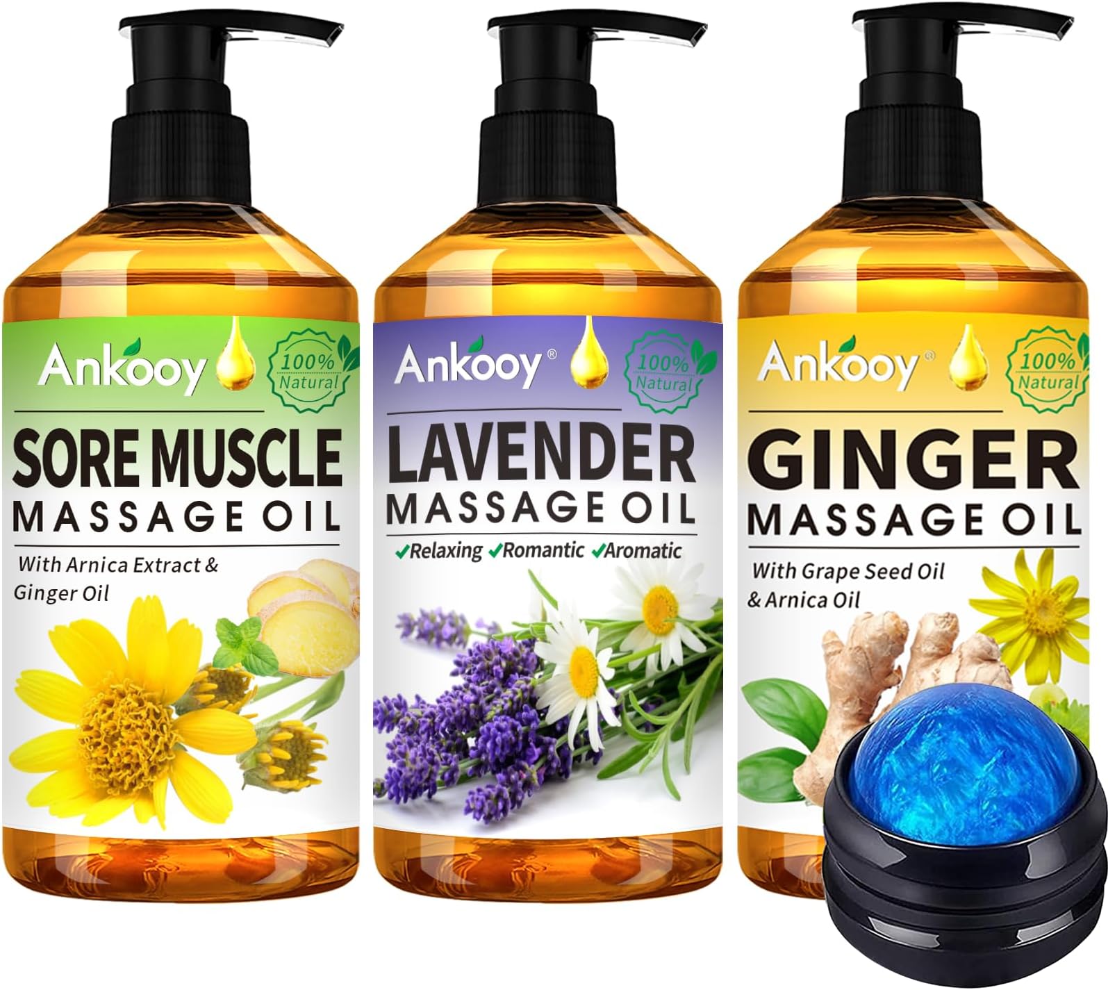 Amazon.com: 3 Pack Massage Oil for Massage Therapy,Sore Muscle Oil ...