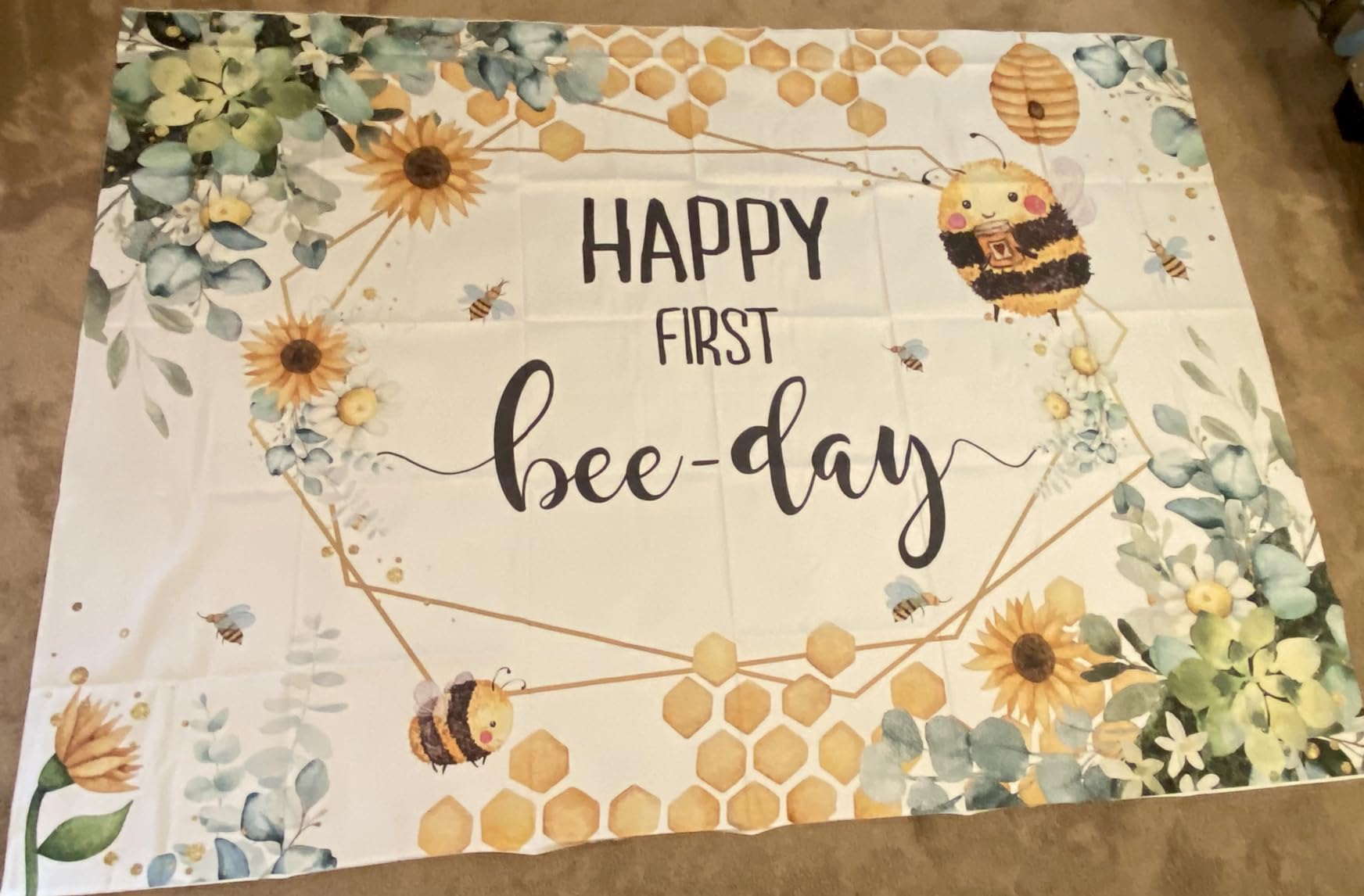 Amazon.com : MEHOFOND Happy First Bee-Day Backdrop Honey Bee One ...