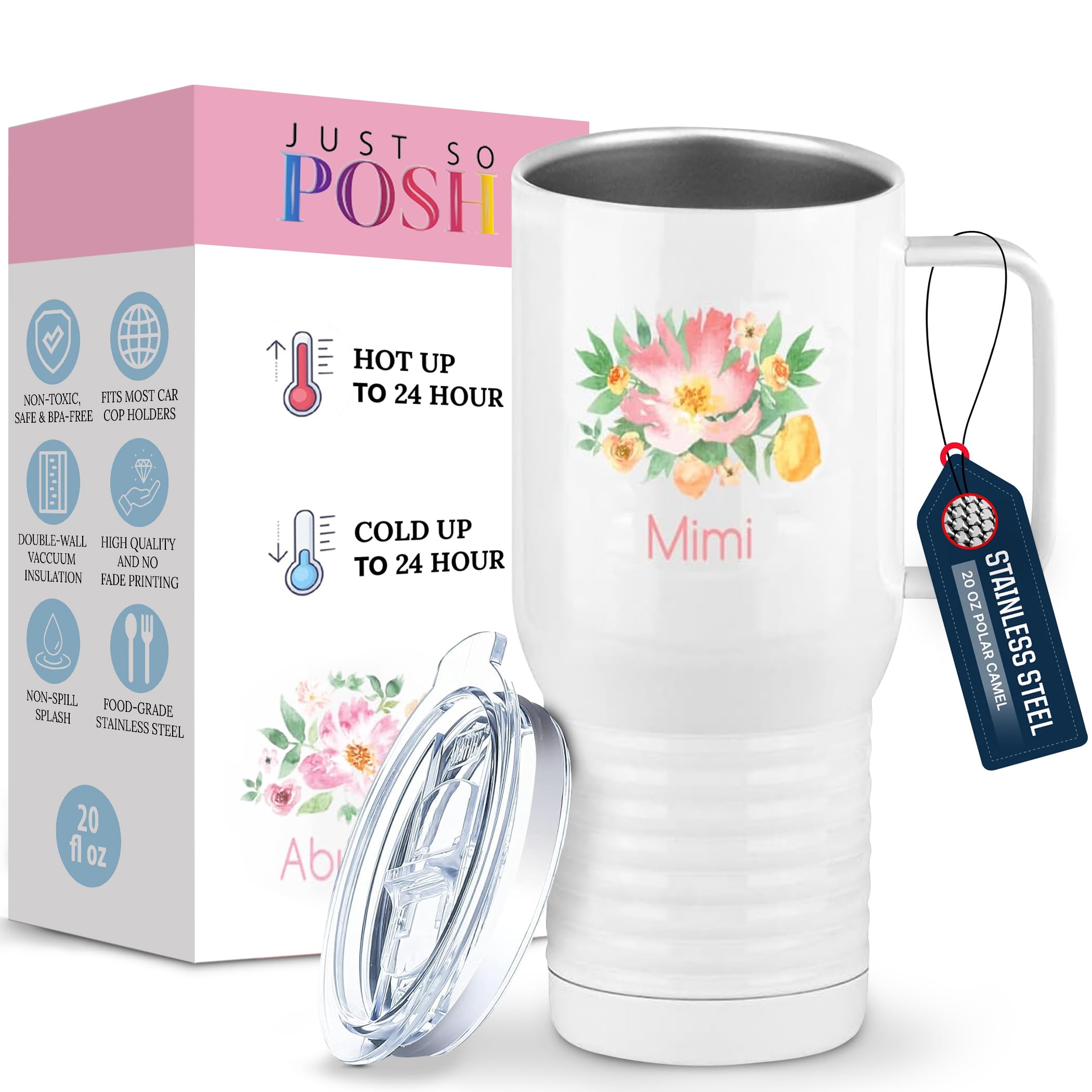 Amazon.com: Just So Posh Mimi Flowers Tumbler, Travel Coffee Mug with ...