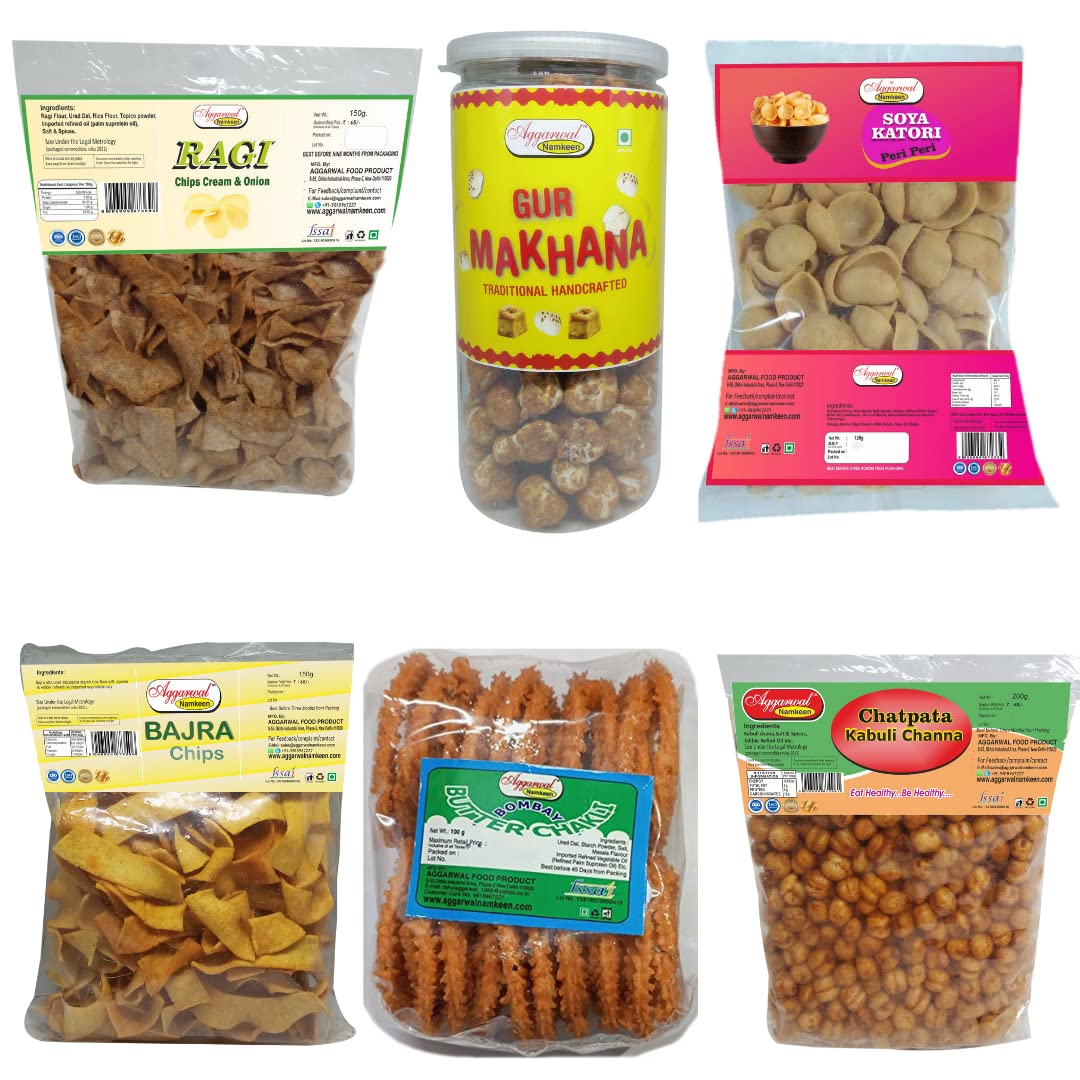 Buy Aggarwal Namkeen Best Mid Day Snacks Pack of 6 (Gur Makhana I Ragi ...