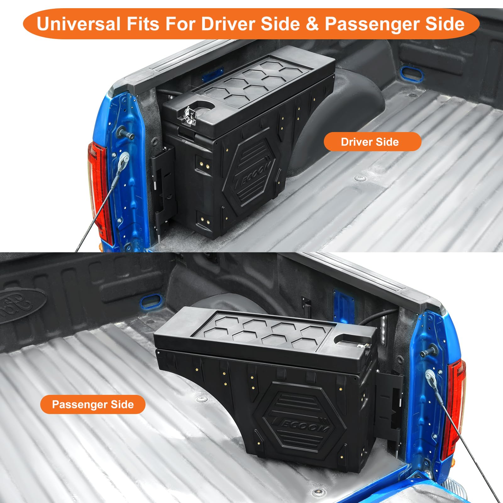 Tecoom Universal 20L Truck Bed Storage Box Lockable Waterproof Truck ...