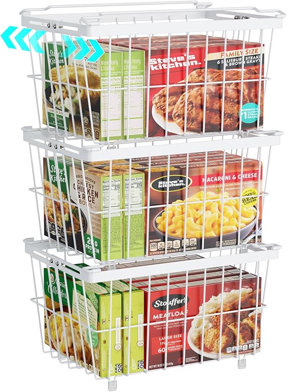 iSPECLE Freezer Organizer Bins - 3 Pack Stackable Chest Freezer Baskets ...