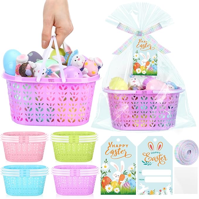 Amazon.com: Reallnaive 12 Sets Pastel Plastic Easter Baskets Bulk Small ...