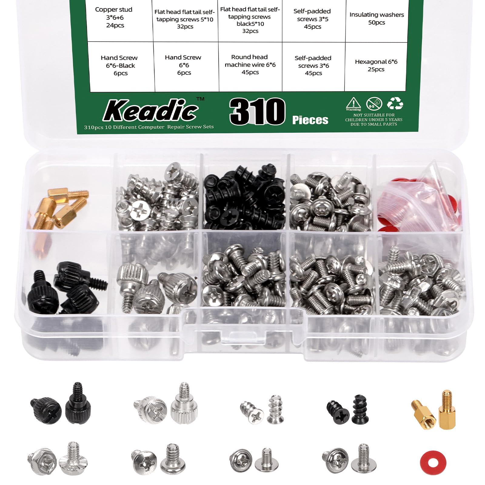 Keadic 310Pcs Computer Motherboard Screws Kit PC Mainboard Standoffs ...