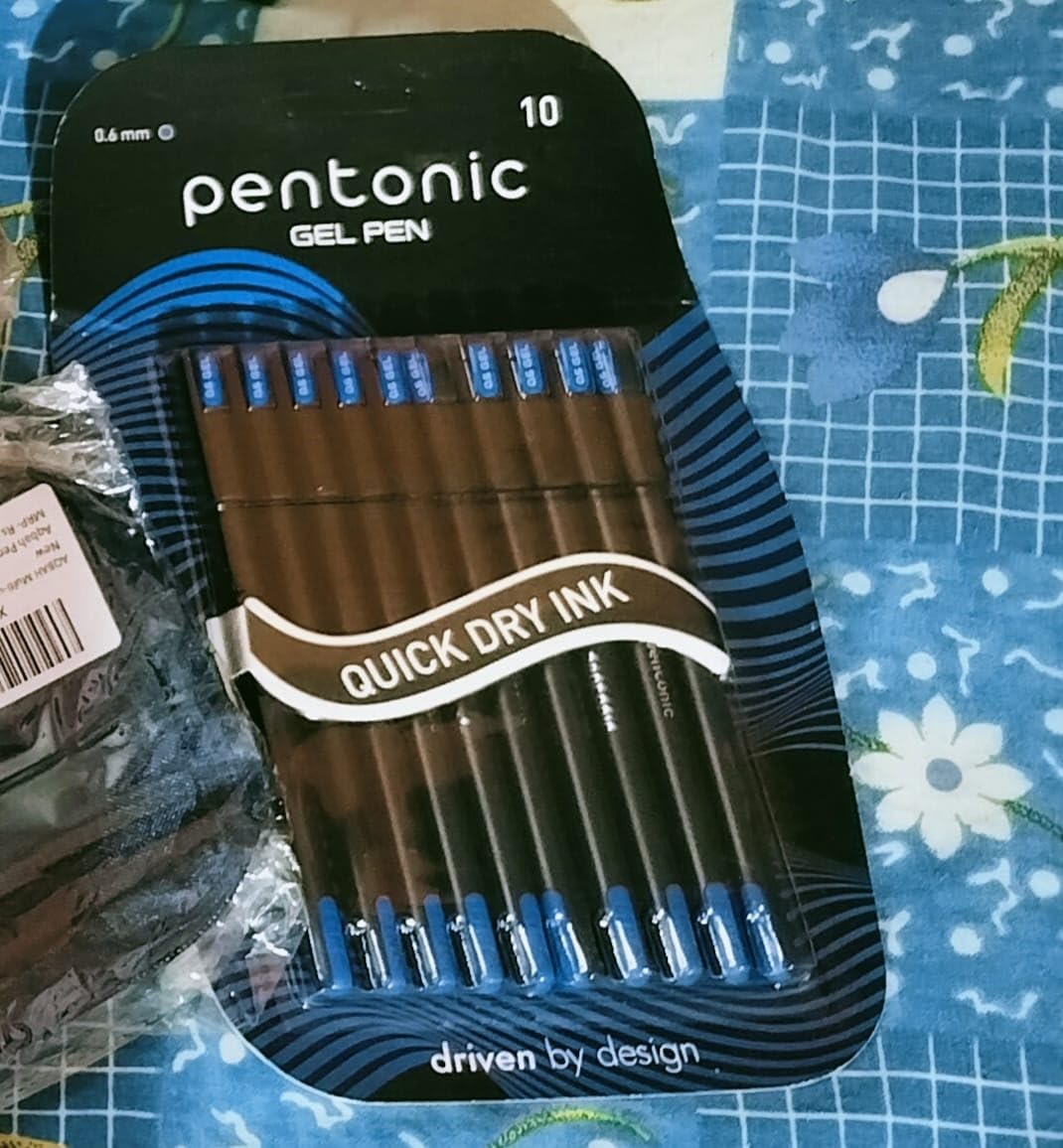 Pentonic 0.6 mm Gel Pen Blister Pack | Black Body | Blue Ink | Set of ...