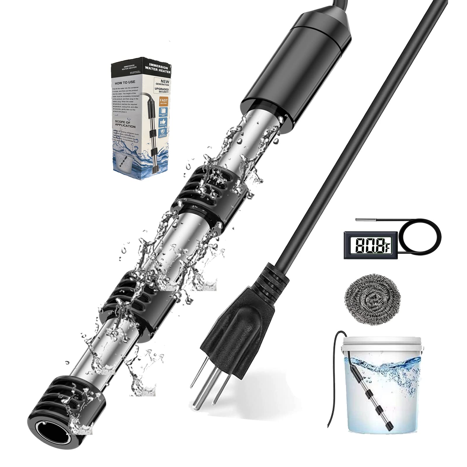 HASTER 2000W Immersion Water Heater with Silicone Protection,Anti ...