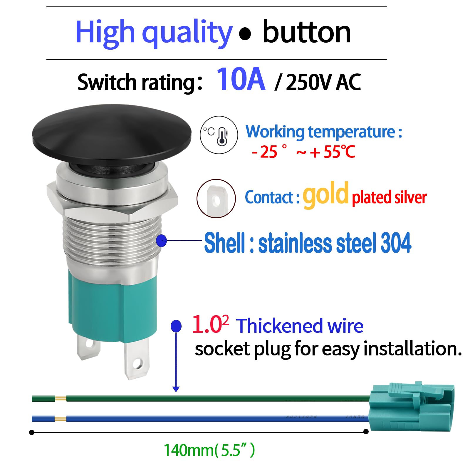 Snapklik.com : 10 Amp 16mm Momentary Mushroom Push Button Switch Black ...
