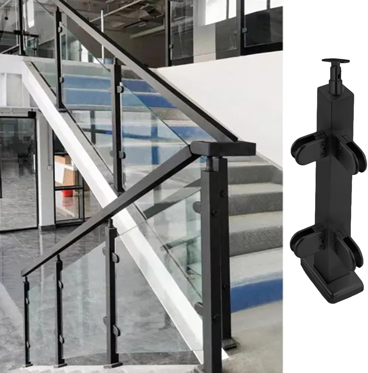 Balcony Glass Railing Clamp Post, Indoor Outdoor Black Glass Balustrade ...