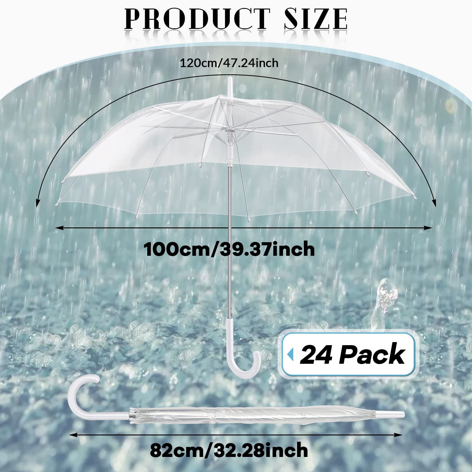 Fabbay 24 Packs Clear Umbrella Wedding Style Stick Umbrellas Large Canopy Windproof Transparent ...