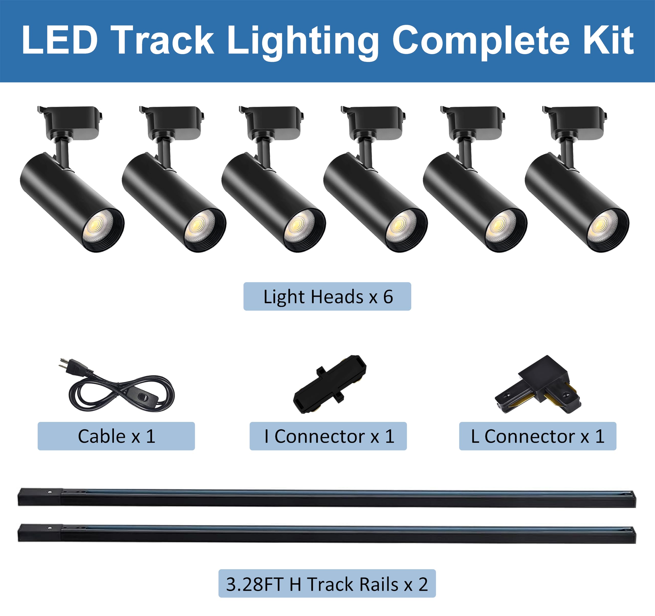 12W 3000K Black Track Lights 8-Light LED – 6.6ft H Rail, Zoomable 12W ...