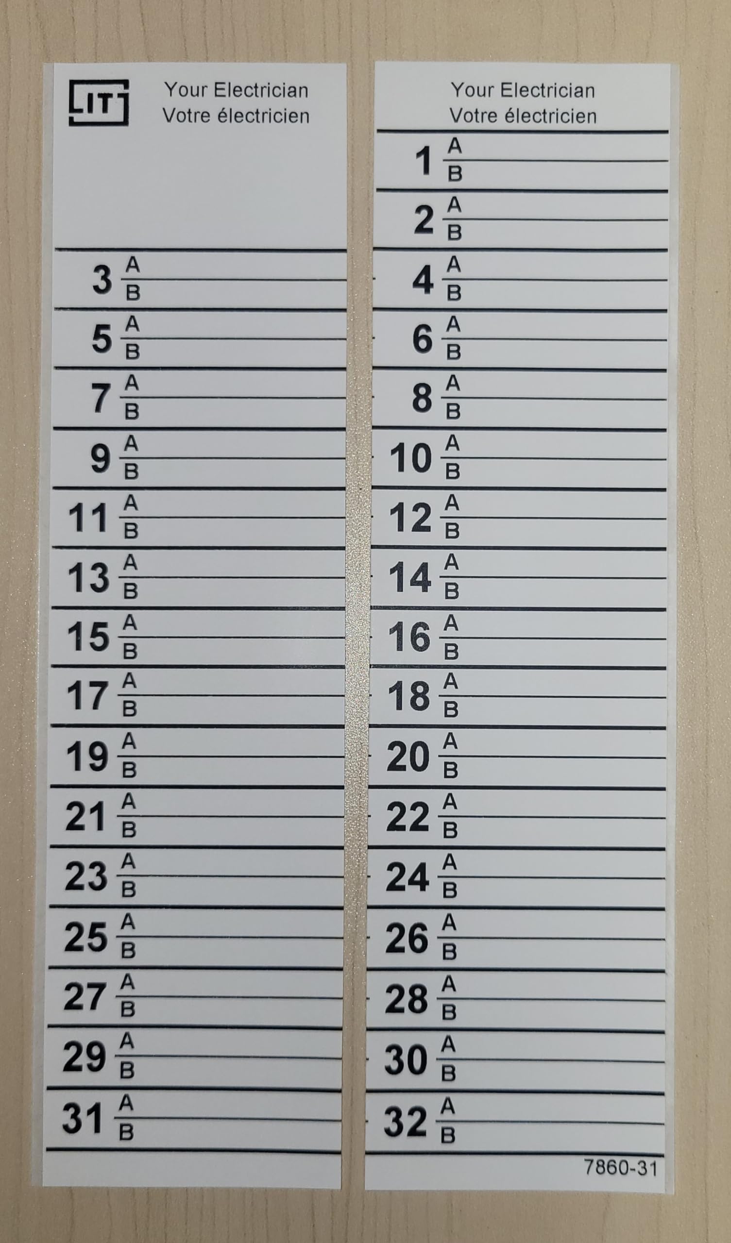 LV Circuit Breaker Panel Directory Labels/Decals/Stickers, Replacement ...