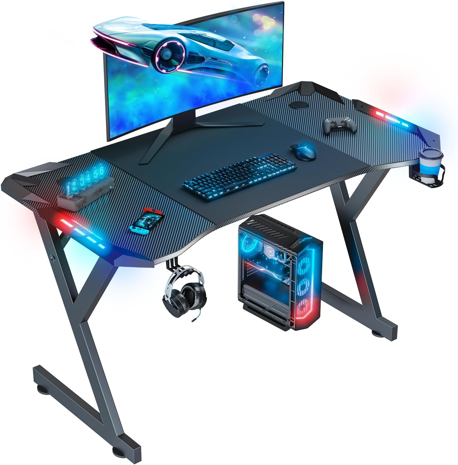 Rechebon Bureau Gaming Bureau d'ordinateur avec Porte-gobelet et ...