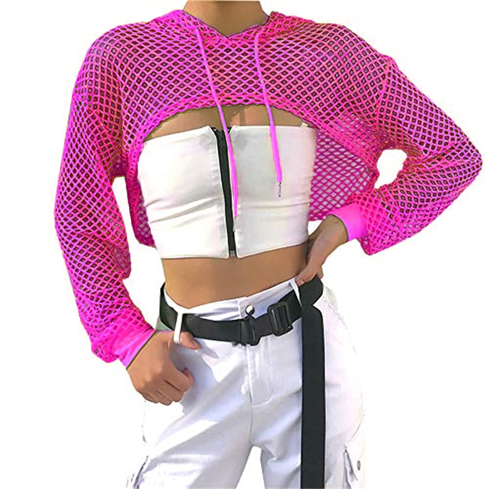 Smile Fish Women Casual Sexy 80s Costumes Concert Fishnet Neon Crop ...