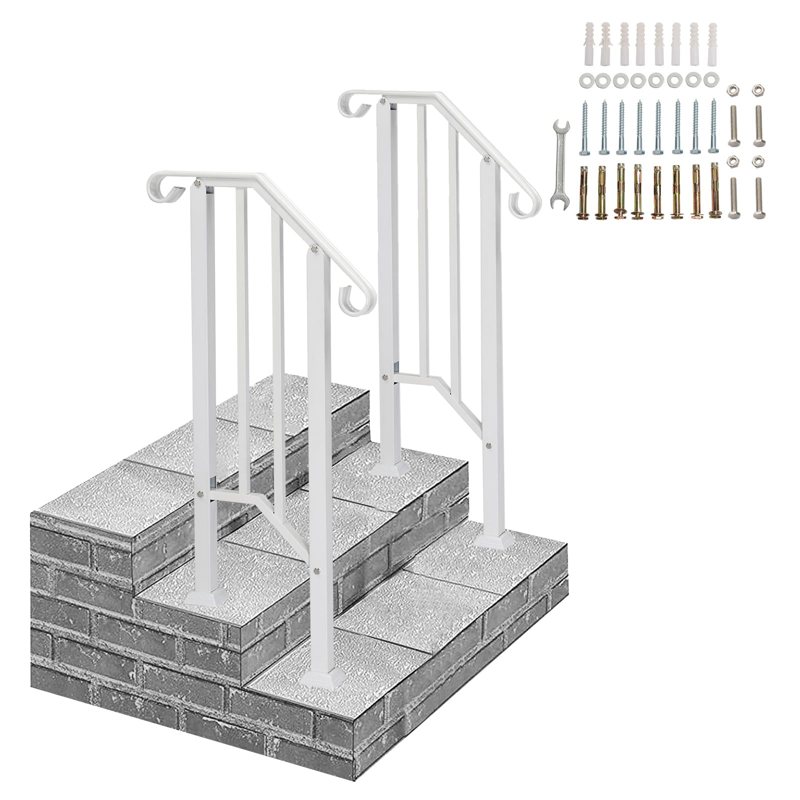 Snapklik.com : 2 Pack 2 Step Handrails For Outdoor Steps, Wrought Iron ...