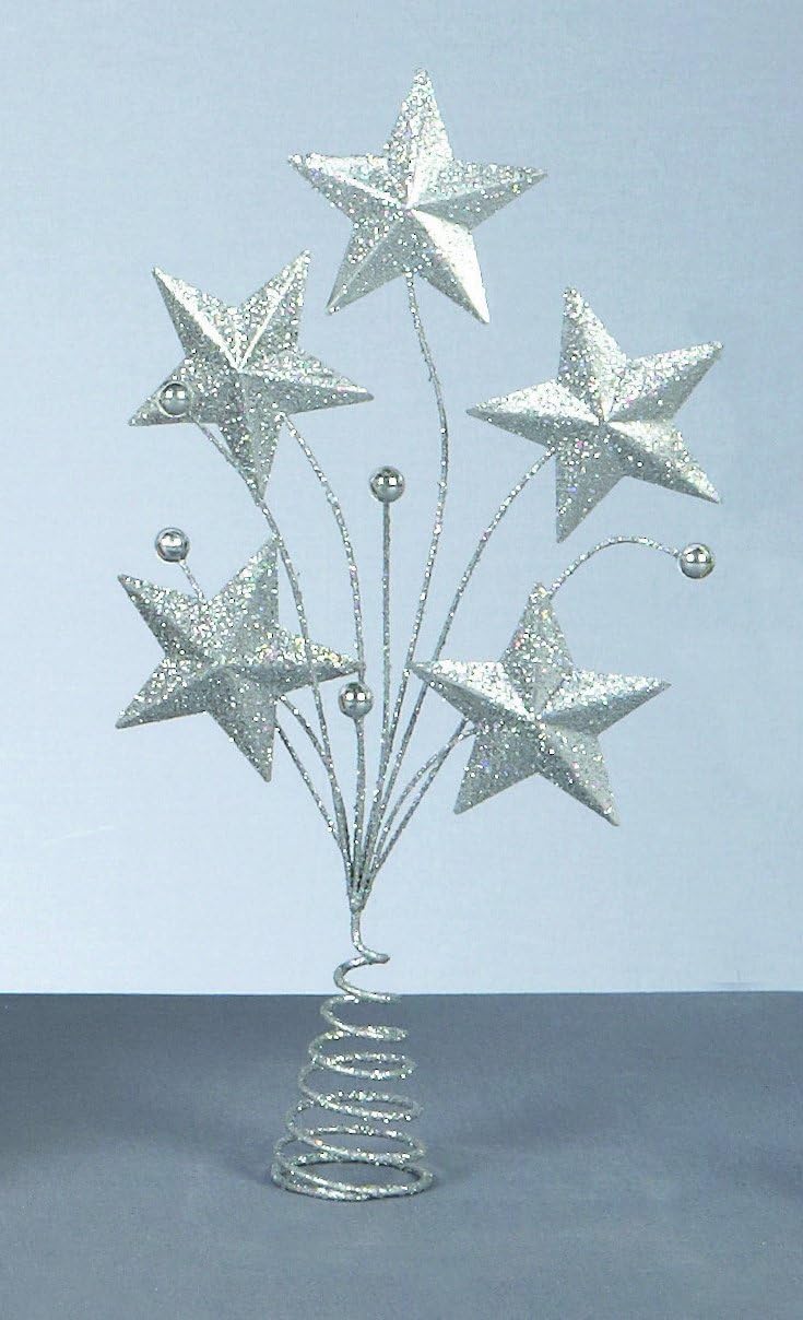 SILVER Glitter STAR Christmas Tree Topper - Starburst - 32cm - 5 x 5 ...