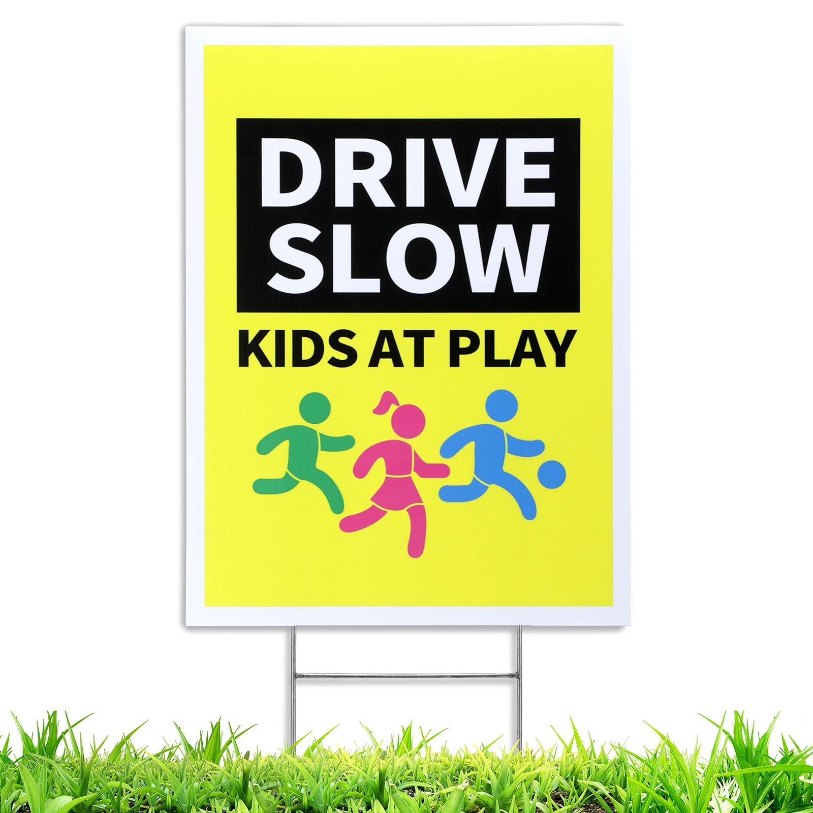 Drive Slow Signs With Metal Stakes Kids At Play Safety | Desertcart OMAN
