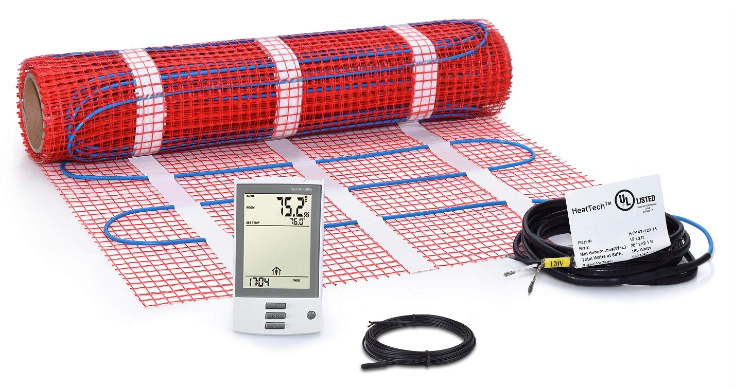 15 sqft Mat Kit, Electric Tile Floor Heating System with GFCI ...