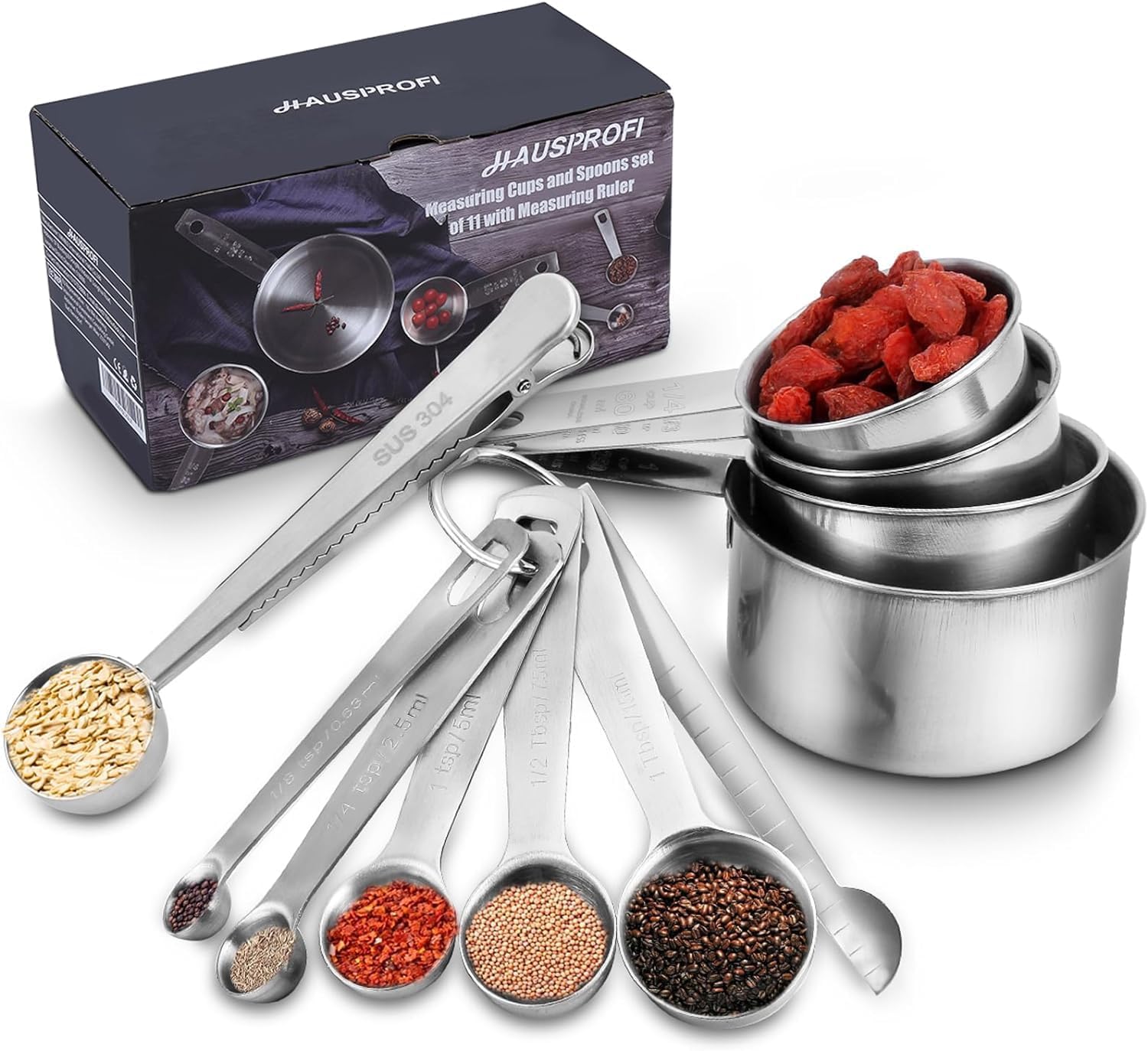 9 Pcs Measuring Cups and Spoons Set - Plastic 4 Measuring Cups and 4 ...