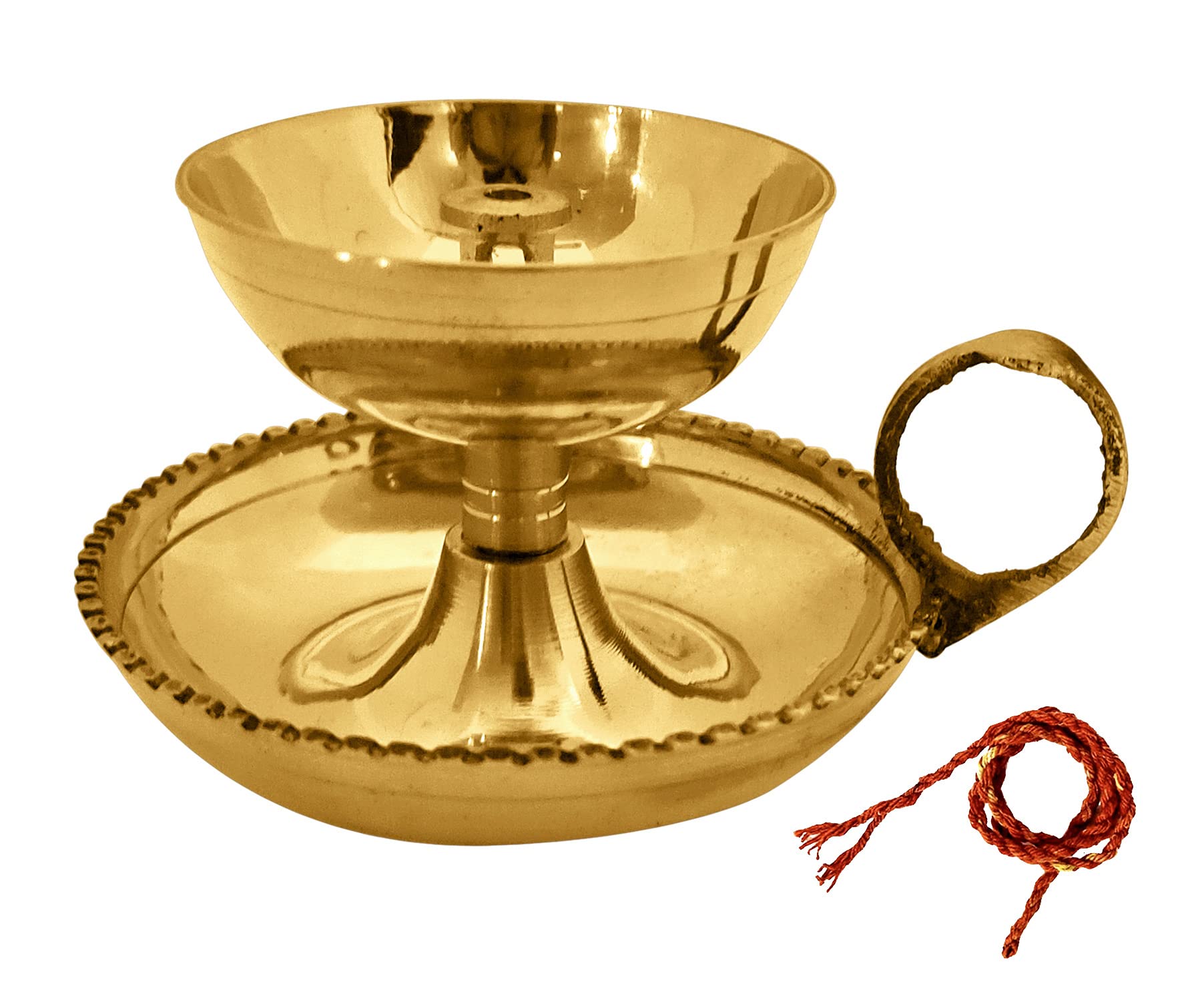 Craftsman SATVIK Brass Aarti Diya with Supported Ring Handle Puja Jyot ...
