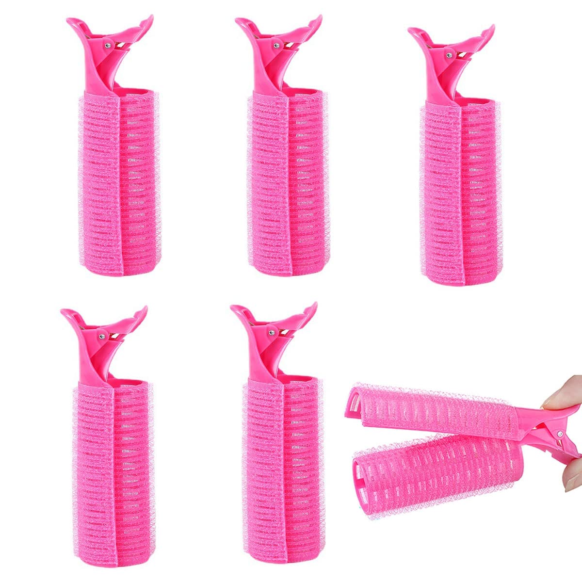 Amazon.com : GBSTORE 5 Pcs 2 in 1 Hair Rollers with Clip, Large Size ...