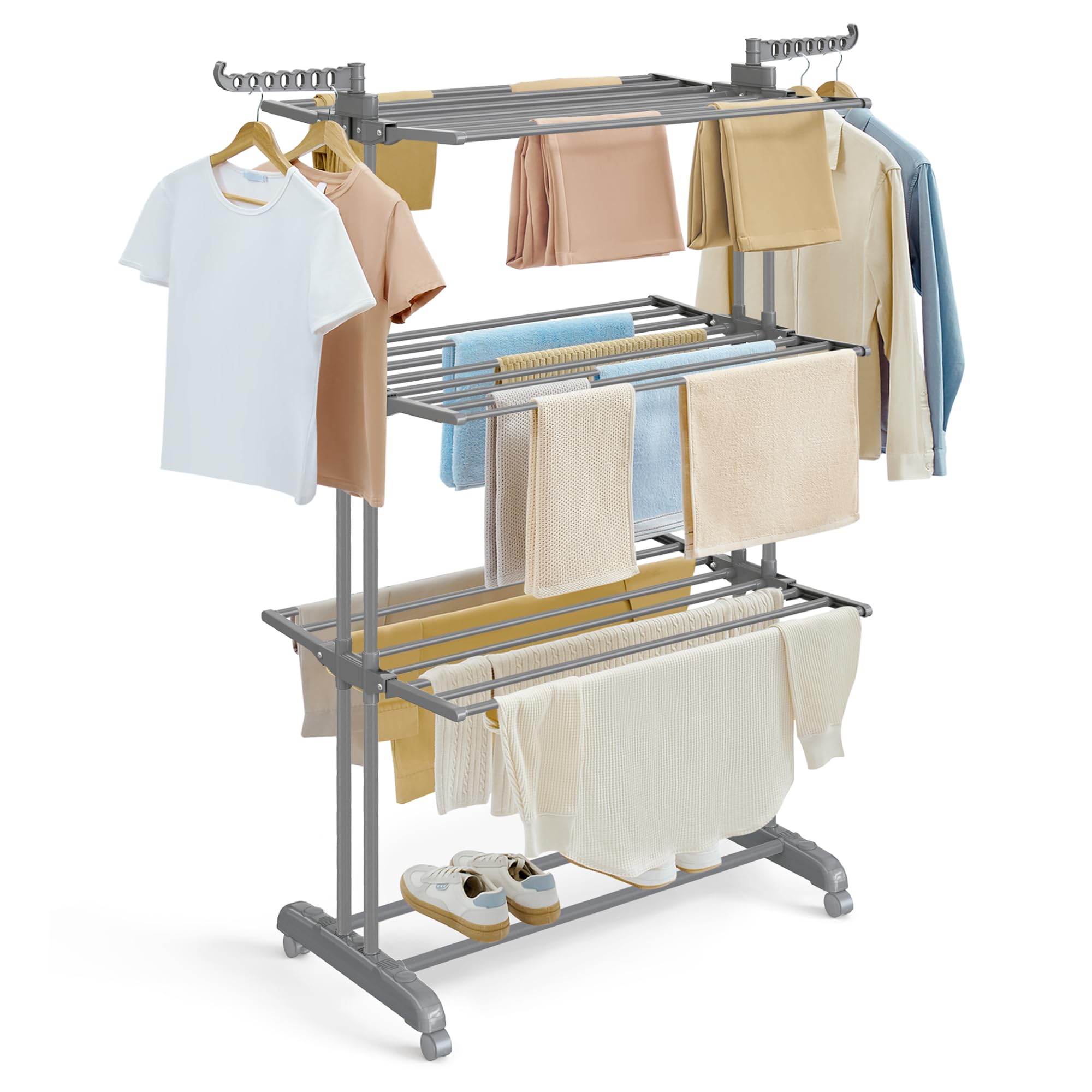 SONGMICS Large Clothes Airer, Foldable Clothes Drying Rack Laundry 4 ...