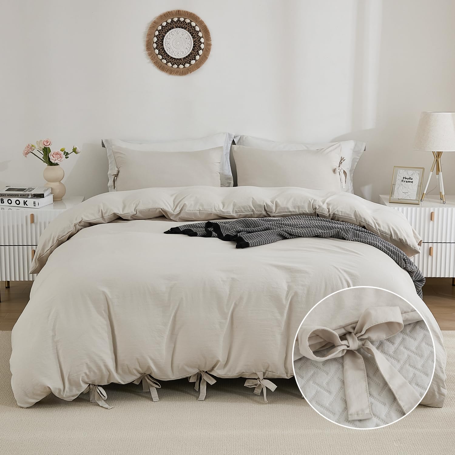 Amazon.com: annadaif Beige Duvet Cover Queen(90x90 Inch), 3 Pieces (1 ...