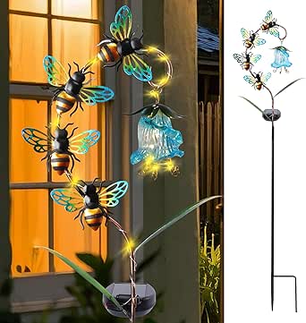 Afirst Decorative Solar Lights Outdoor Solar Bee Stake Light with Glass ...