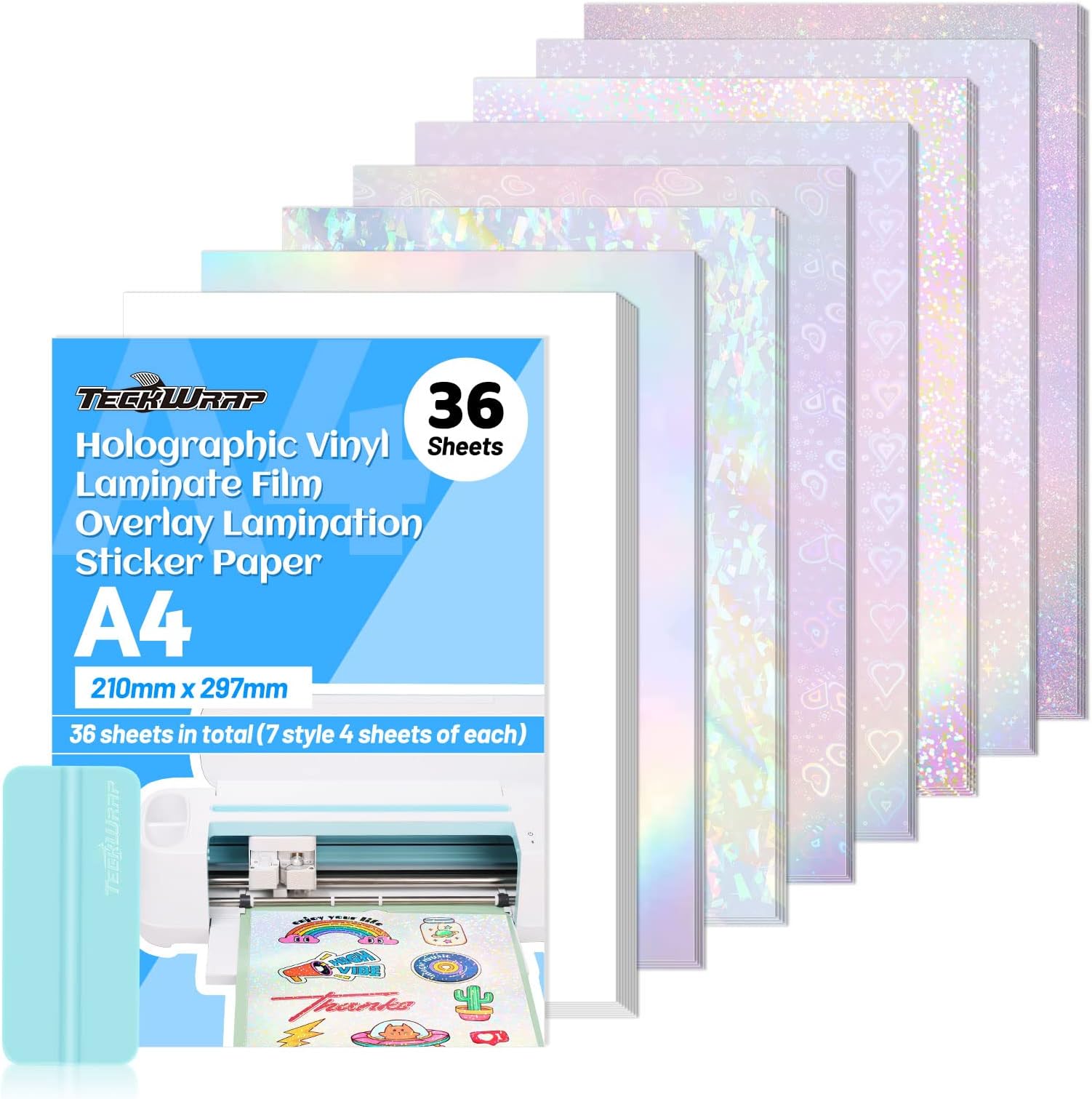 TECKWRAP Holographic Sticker Paper Clear Overlay Lamination Vinyl Matte ...