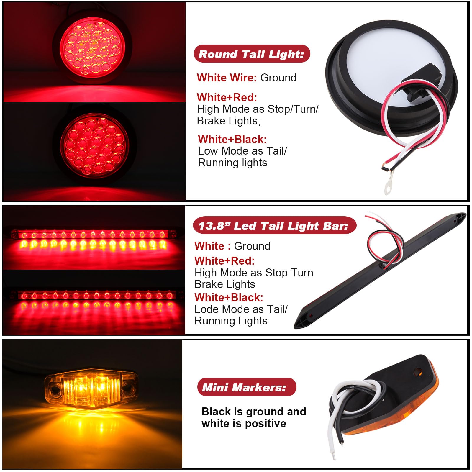 Snapklik.com : 4" Inch Round Led Trailer Tail Lights Kit, 4" Round Led ...