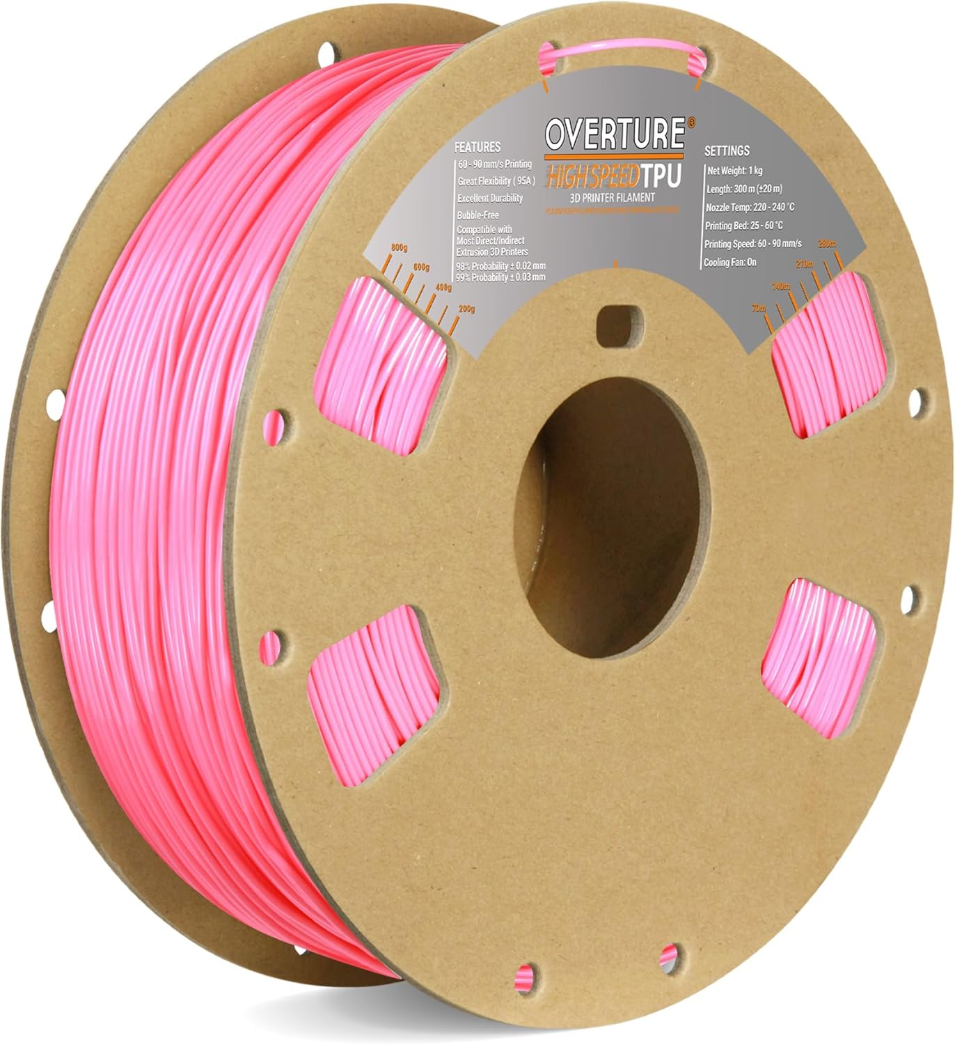 OVERTURE TPU High Speed Filament 1.75mm Flexible 95A TPU Roll, 3D ...