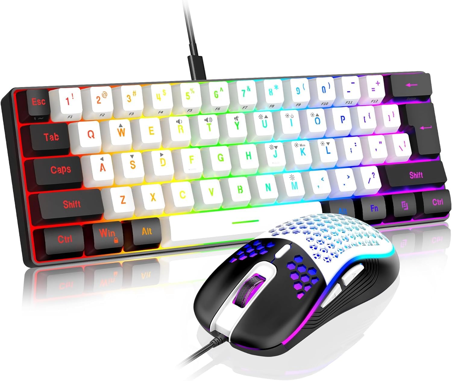RedThunder 60% Gaming Keyboard and Mouse Combo, Ultra-Compact 61 Keys RGB Backlit Mini Keyboard ...