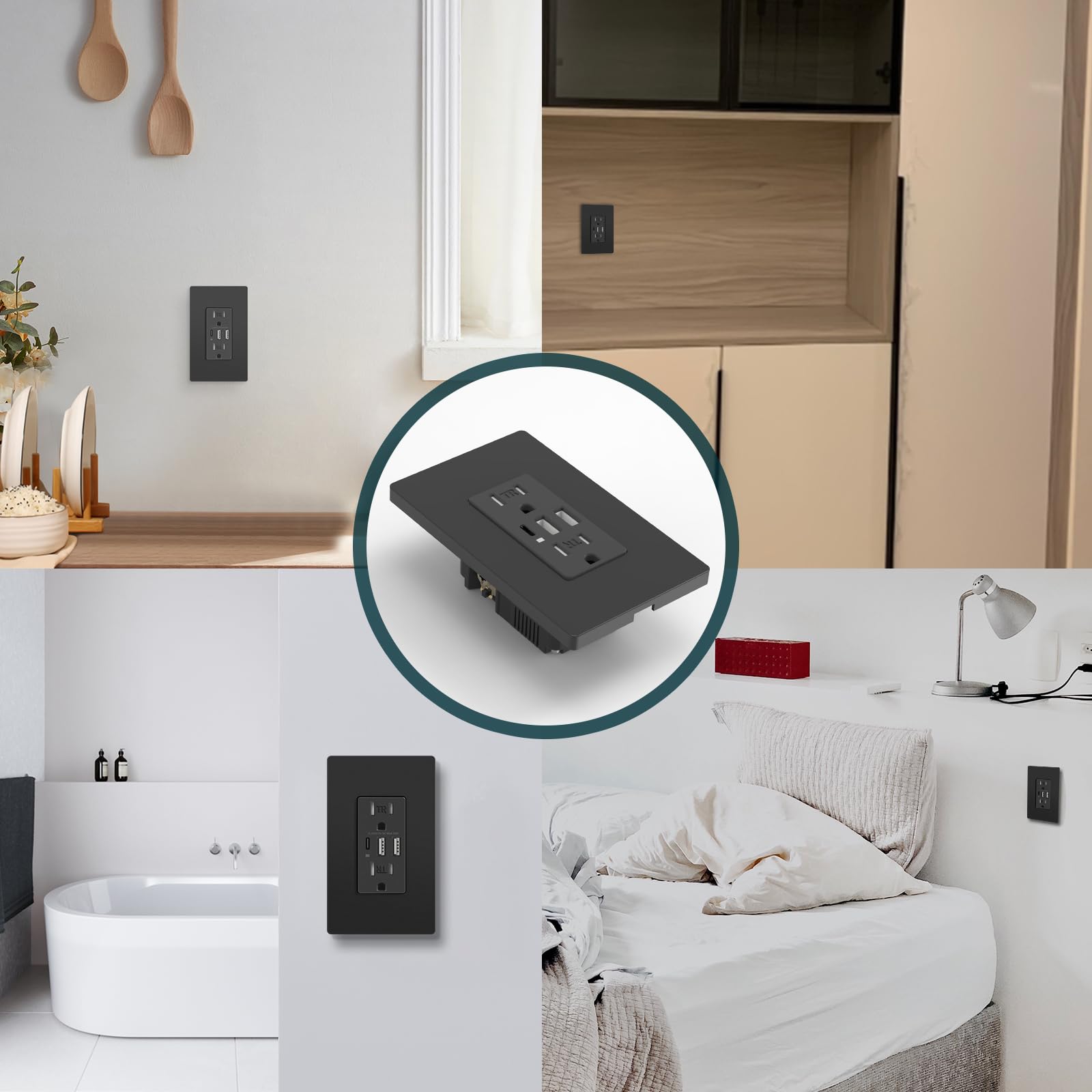 Snapklik.com : TOPELER Black USB Wall Outlet, 30W 60A USB C Electrical ...