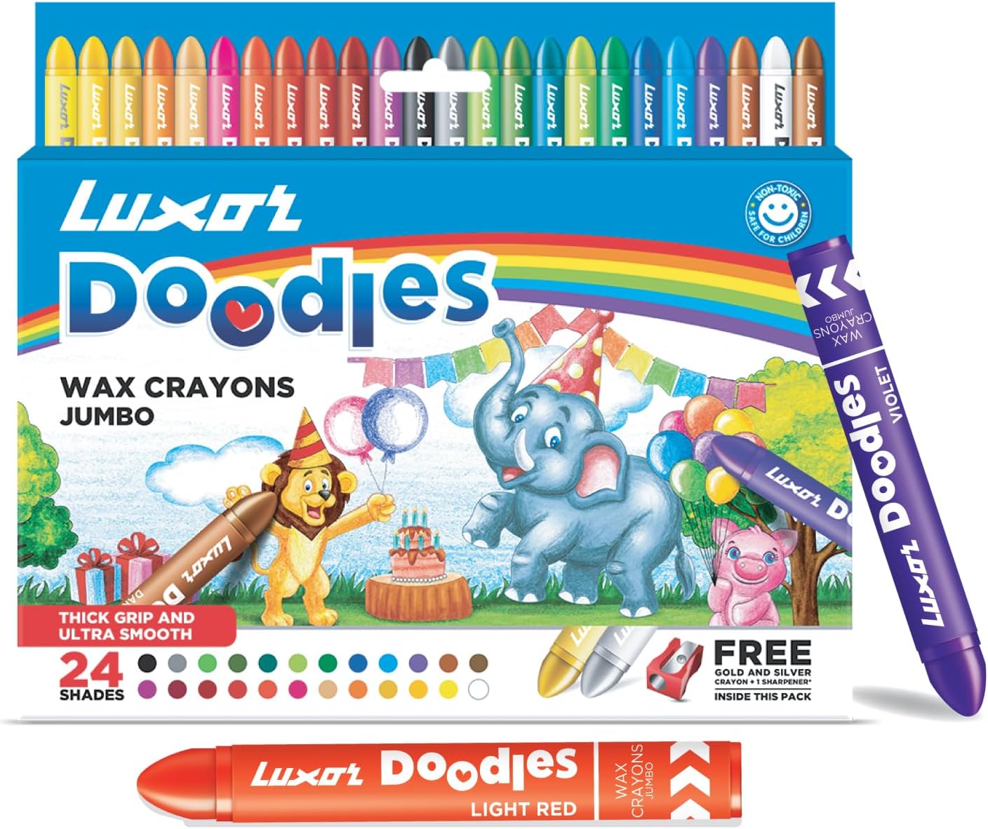 Luxor Doodles Jumbo Wax Crayons| 24 Assorted Shades| Free 1 Gold, 1 ...