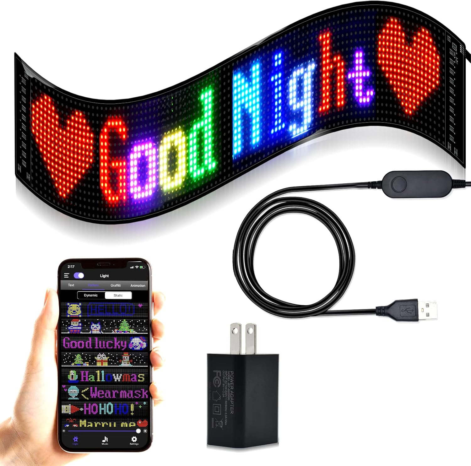 GOTUS Scrolling LED Sign,Programmable Flexible LED Matrix Panel,LED Sign for Car,Bluetooth APP ...