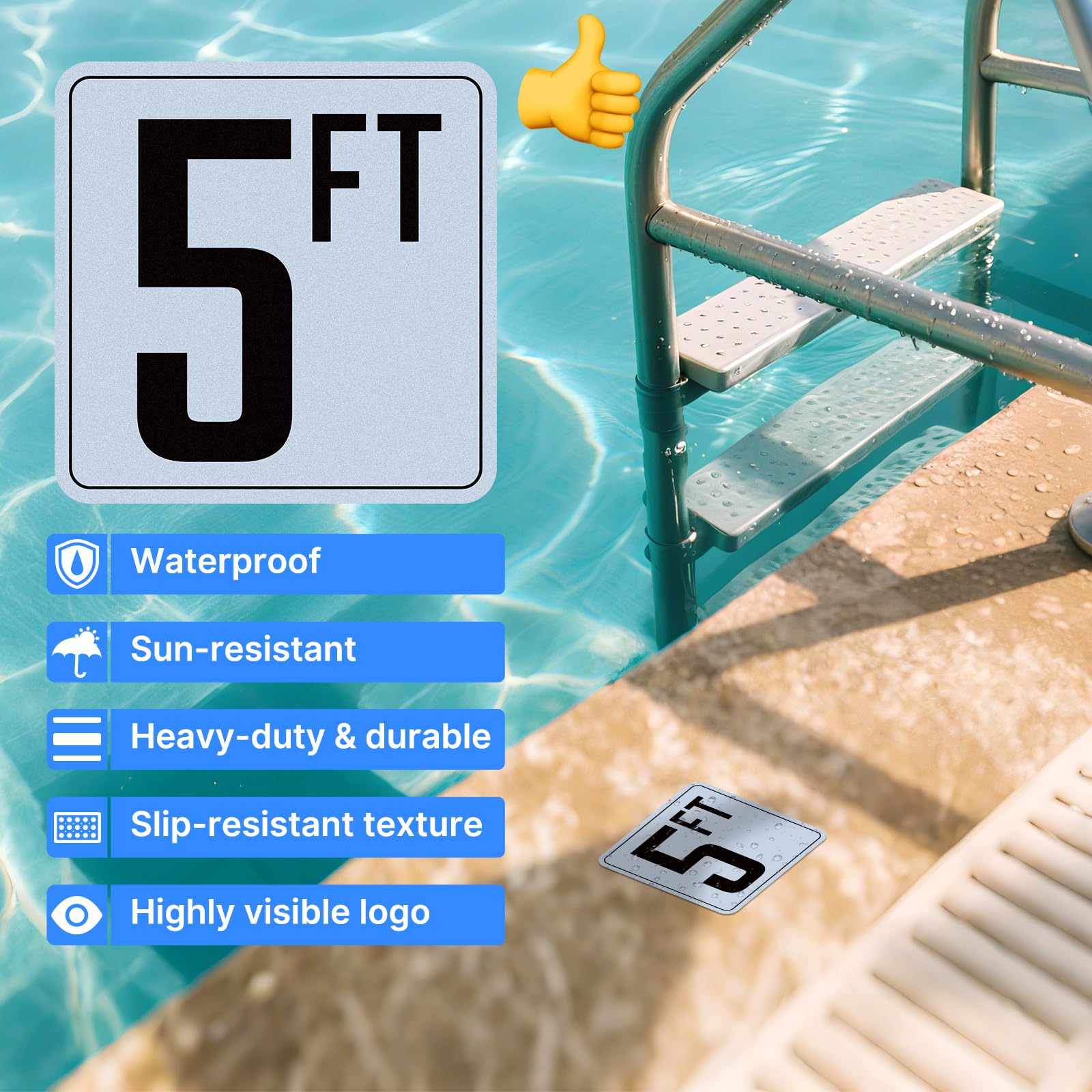 Snapklik.com : OCQOTAT 5FT Pool Depth Stickers, 6x6 Inches Vinyl ...