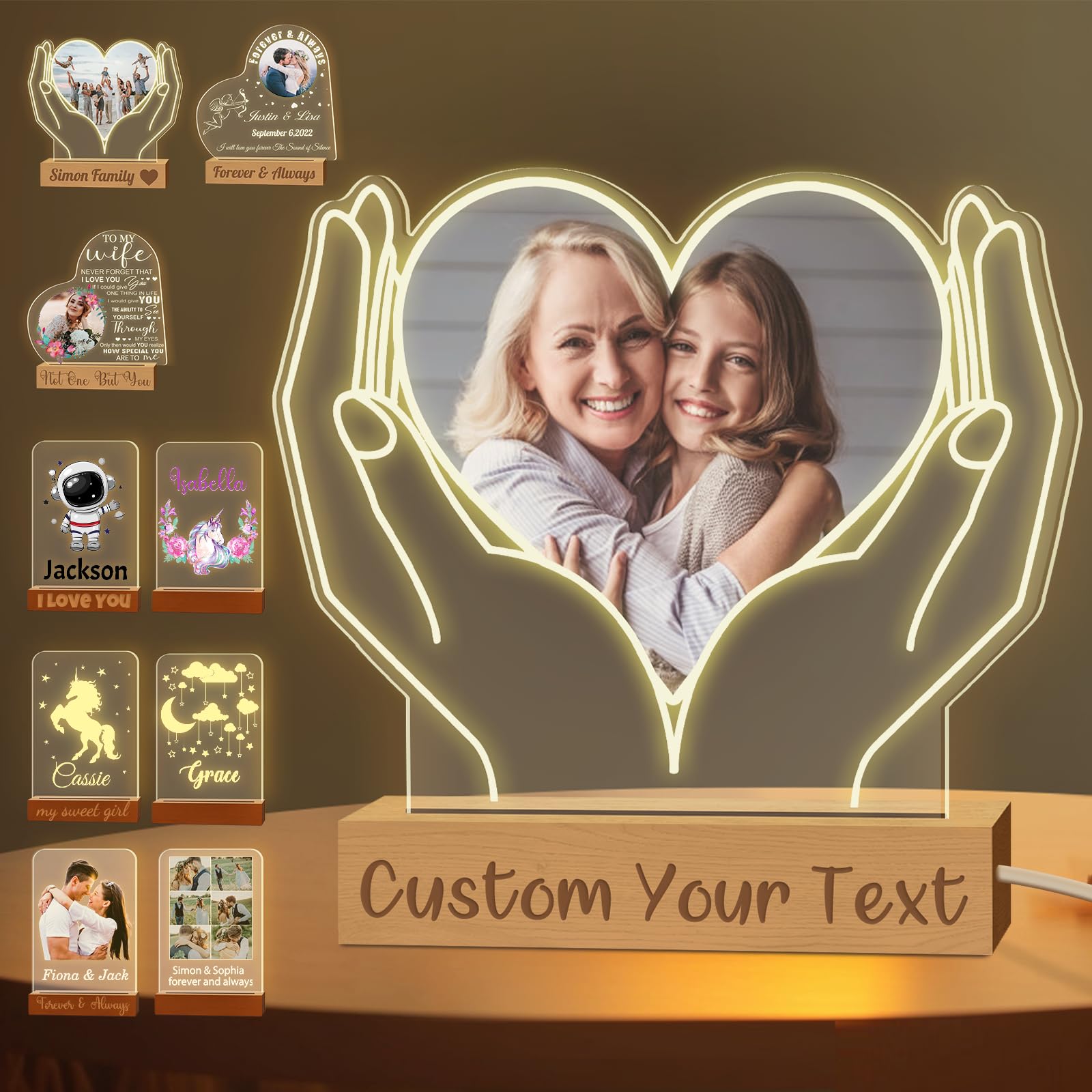 Personalized Heart Photo Night Light Custom Name LED Lamp Light with ...