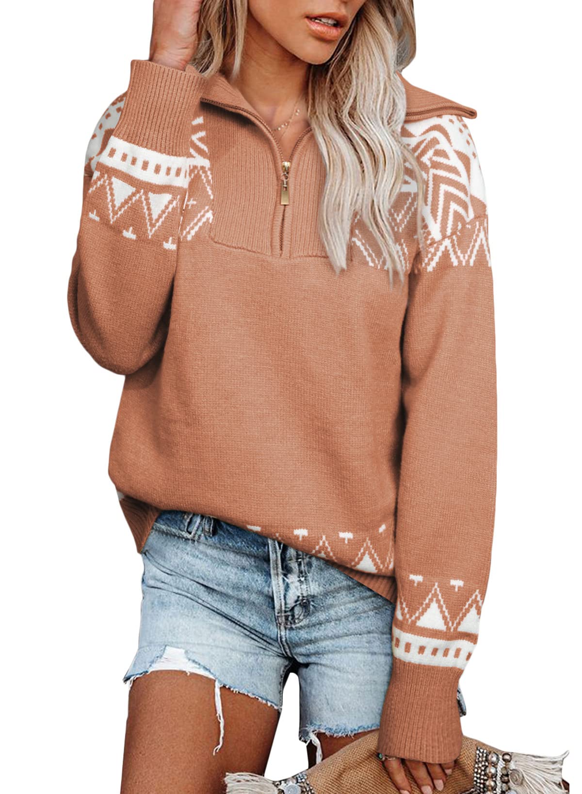 BLENCOT Women Half Zip Sweater Long Sleeve Oversized Casual Chunky Boho ...
