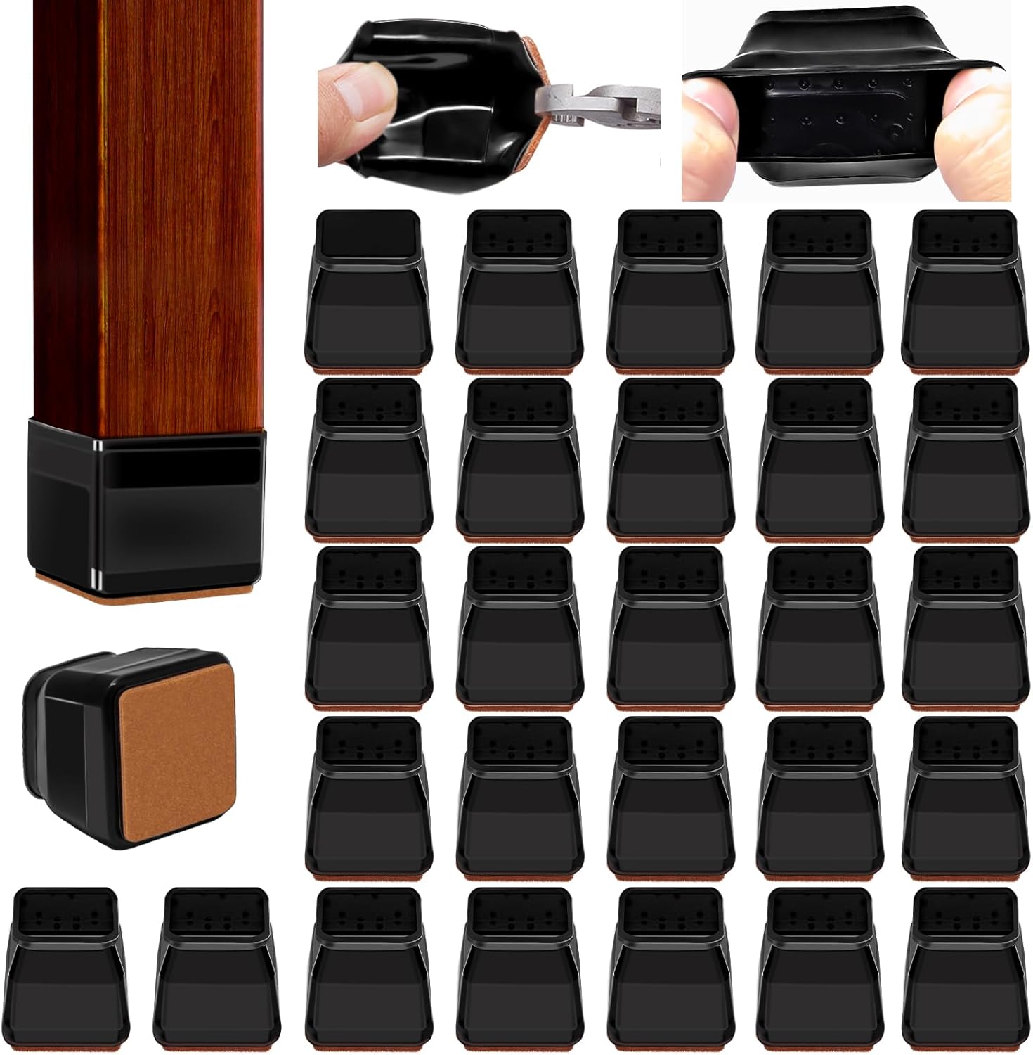 36Pcs Black Square Chair Leg Floor Protectors, Felt Furniture Pads for ...