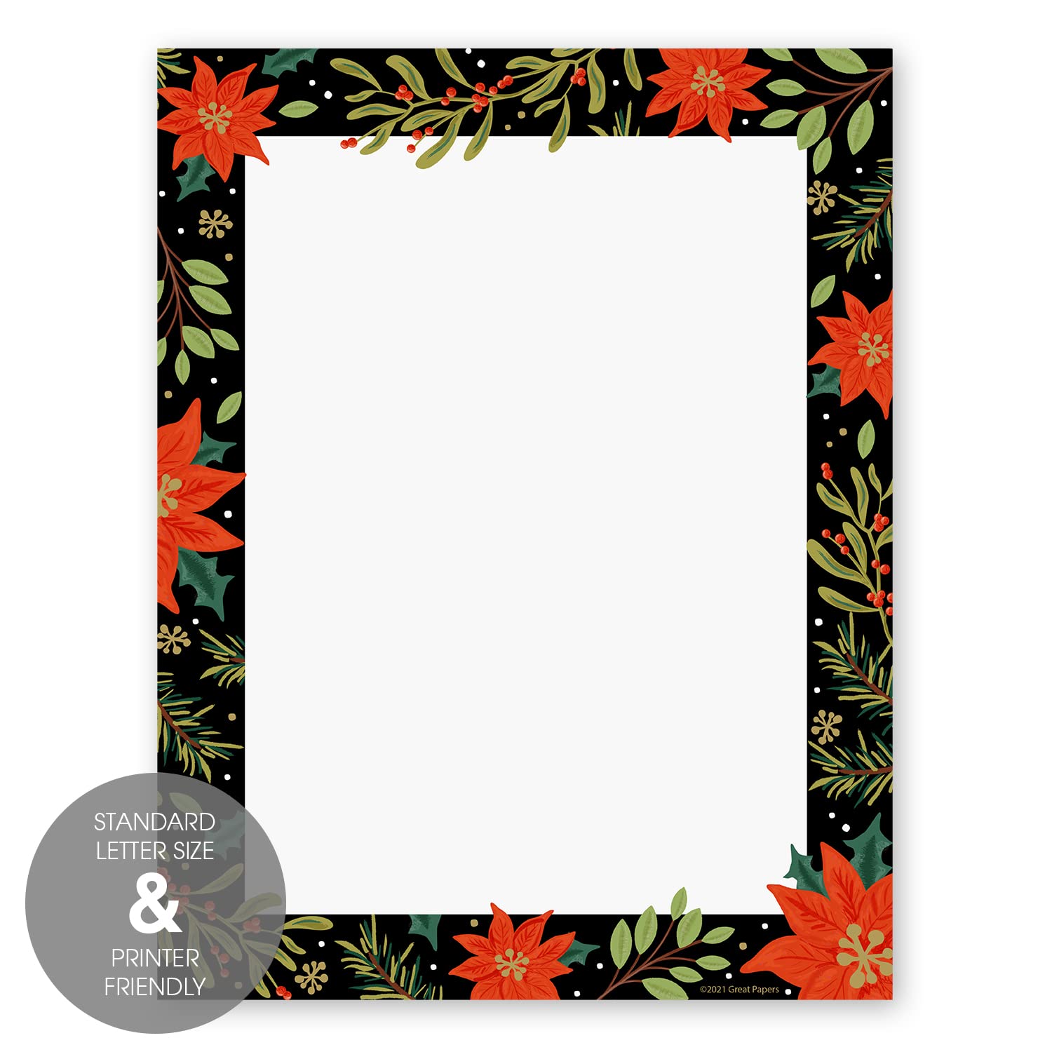 Festive Printer Paper Christmas Stationery Paper - 50 Sheets Holiday ...