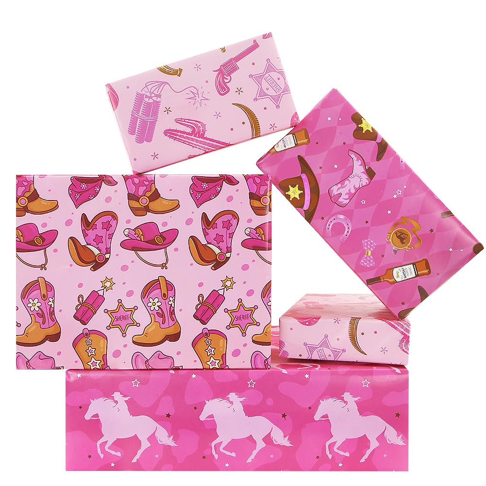 Amazon.com: Western Wrapping Paper Cowgirl Boots Horseshoe Bull Cactus ...