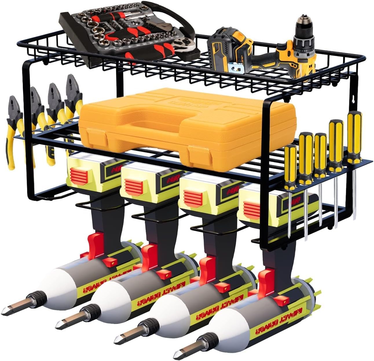 Power Tool Organizer,Cordless Drill Rack Wall Mount,Drill Holder with 4 ...