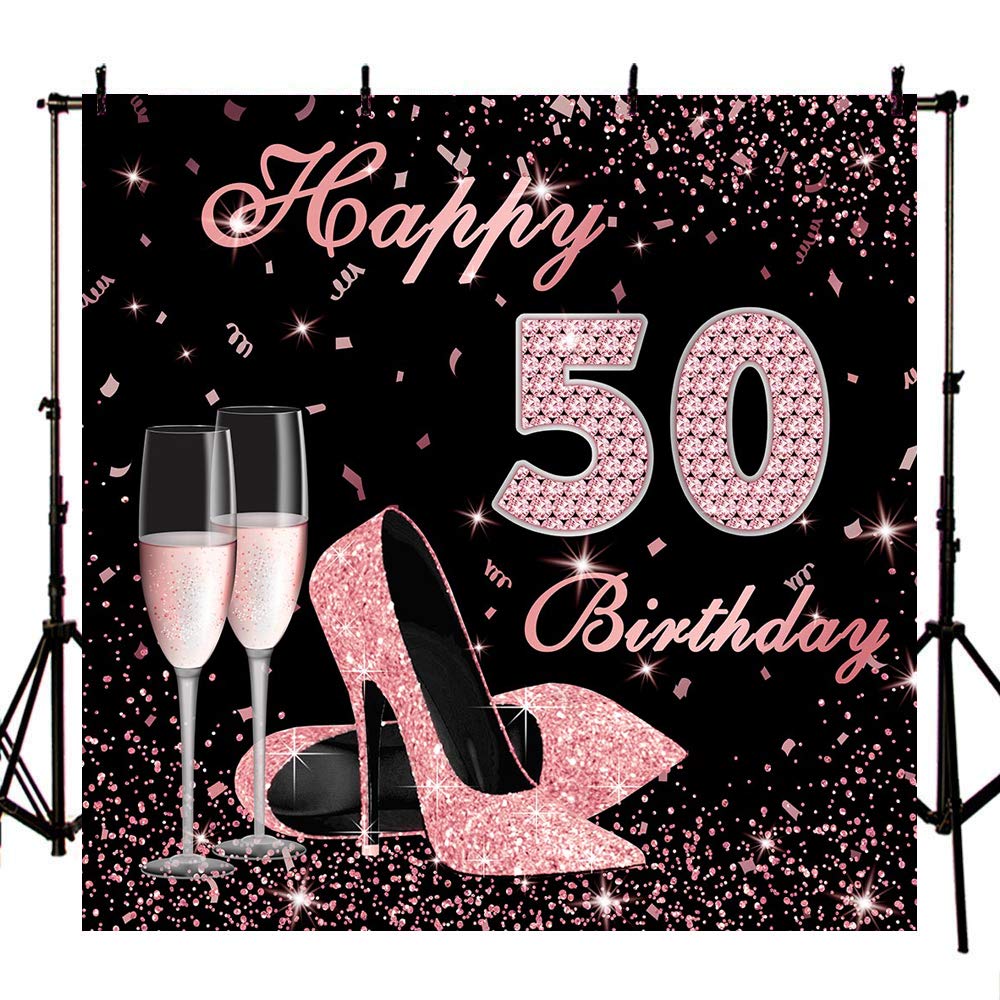 Buy Moca Happy 50th Birthday Backdrop 8x8ft High Heels Elegant Lady ...