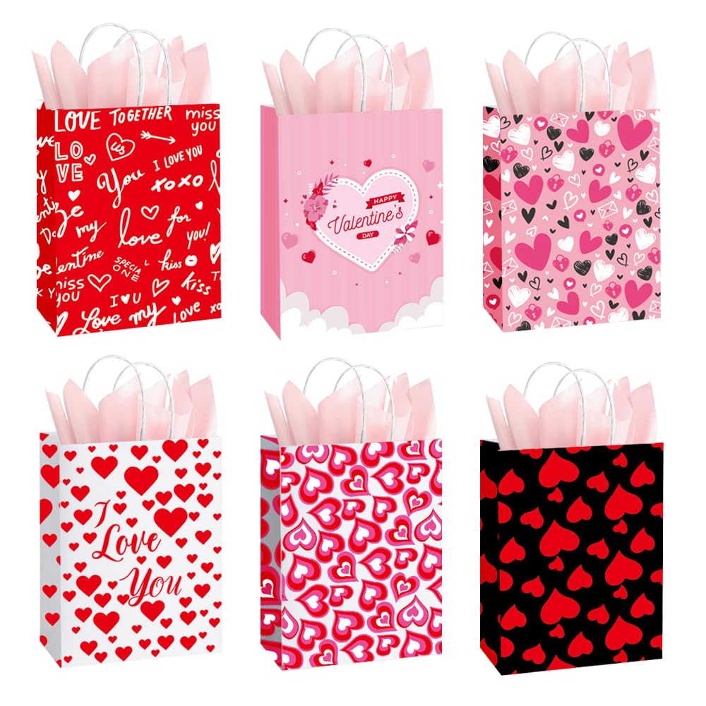 Amazon.com: 12 PCS Small Valentines Gift Bags With Handle and Tissue,6 ...