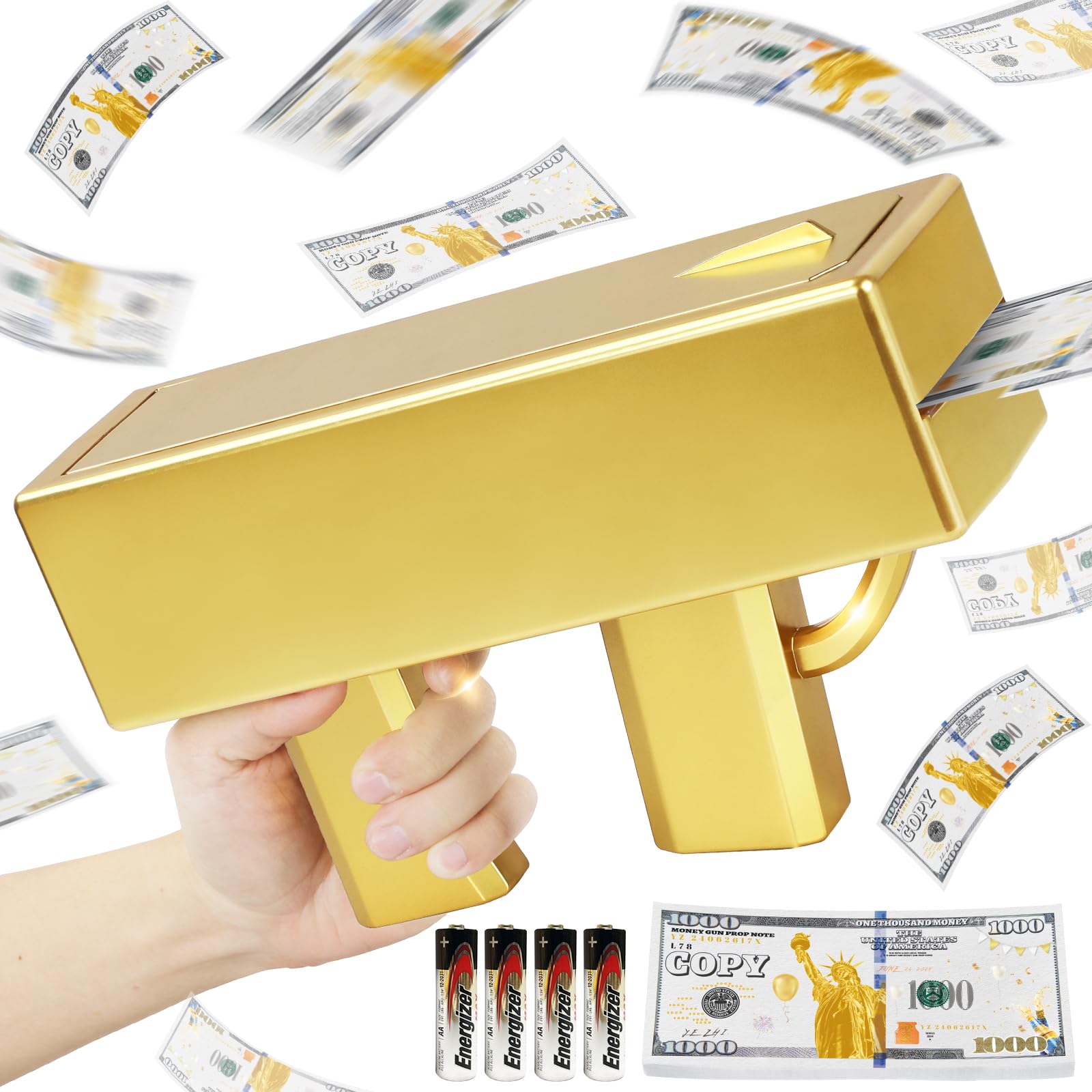 Amazon.com: Gold Money Gun Shooter 104 PCS Props Toys, Make It Rain ...