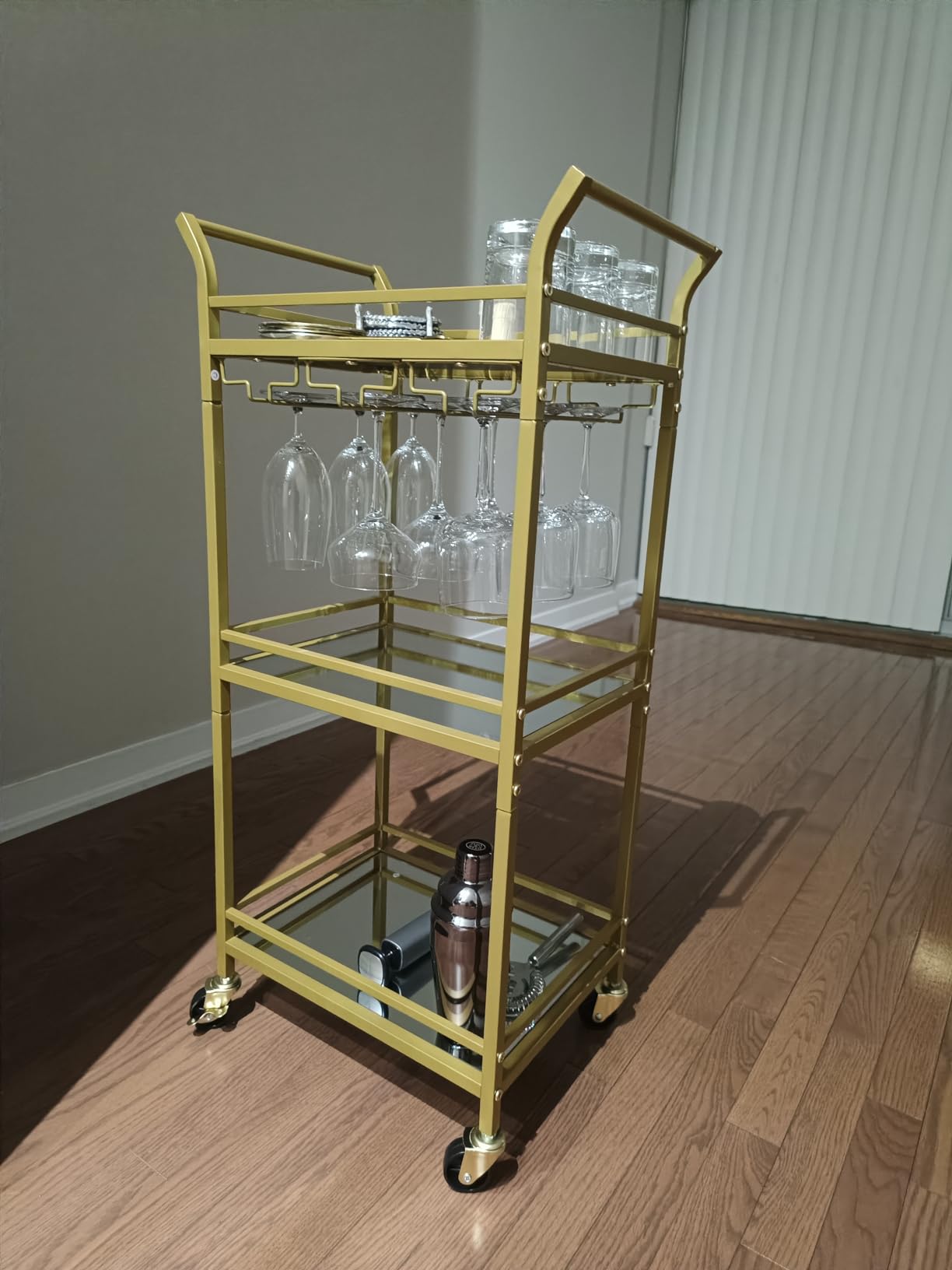 VASAGLE Gold Wine Cart, Home Service Wine Cart, Small Wine Trolley with ...
