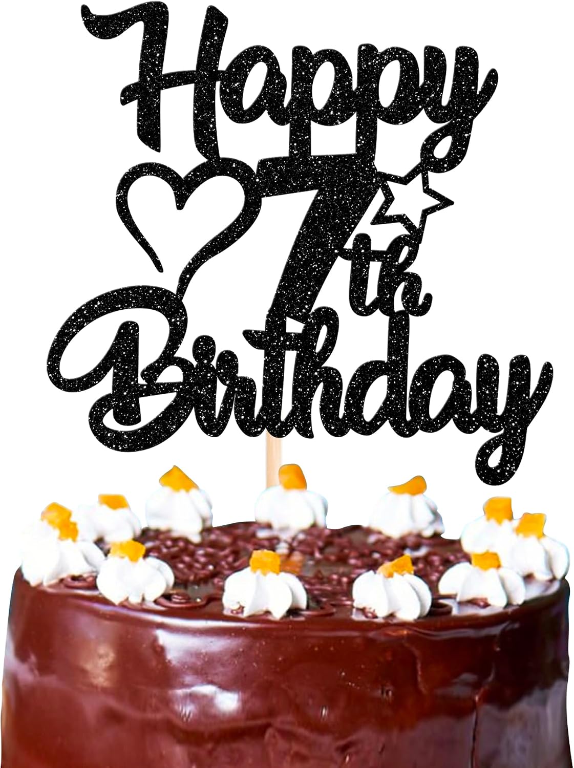Amazon.com: 1 Pack Happy 7th Birthday Cake Topper Glitter Heart Star 7 ...