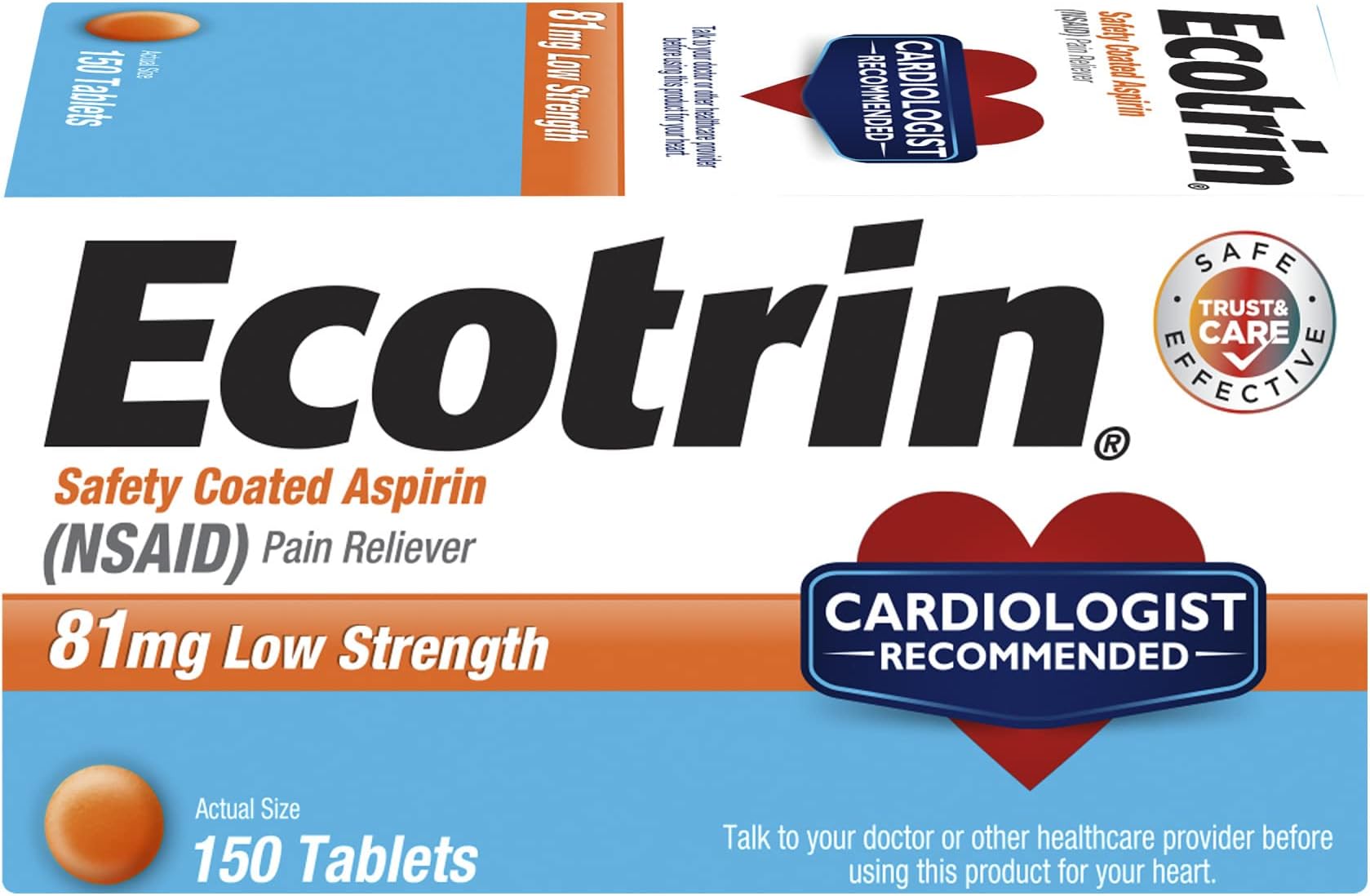Amazon.com: Ecotrin Safety Coated Aspirin Pain Reliever Tablets, Low ...