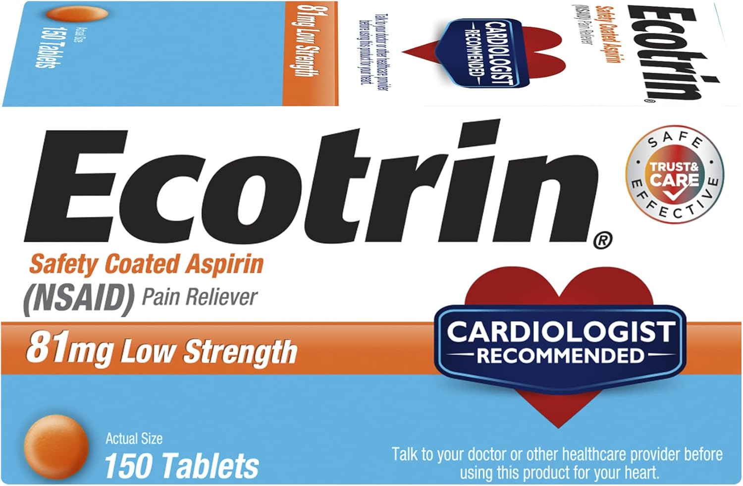 Amazon.com: Ecotrin Safety Coated Aspirin Pain Reliever Tablets, Low ...
